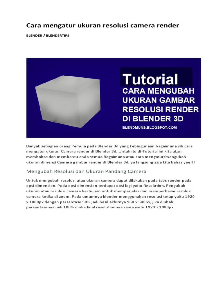 Cara Mengatur Ukuran Resolusi Camera Render | PDF | Komputer ...