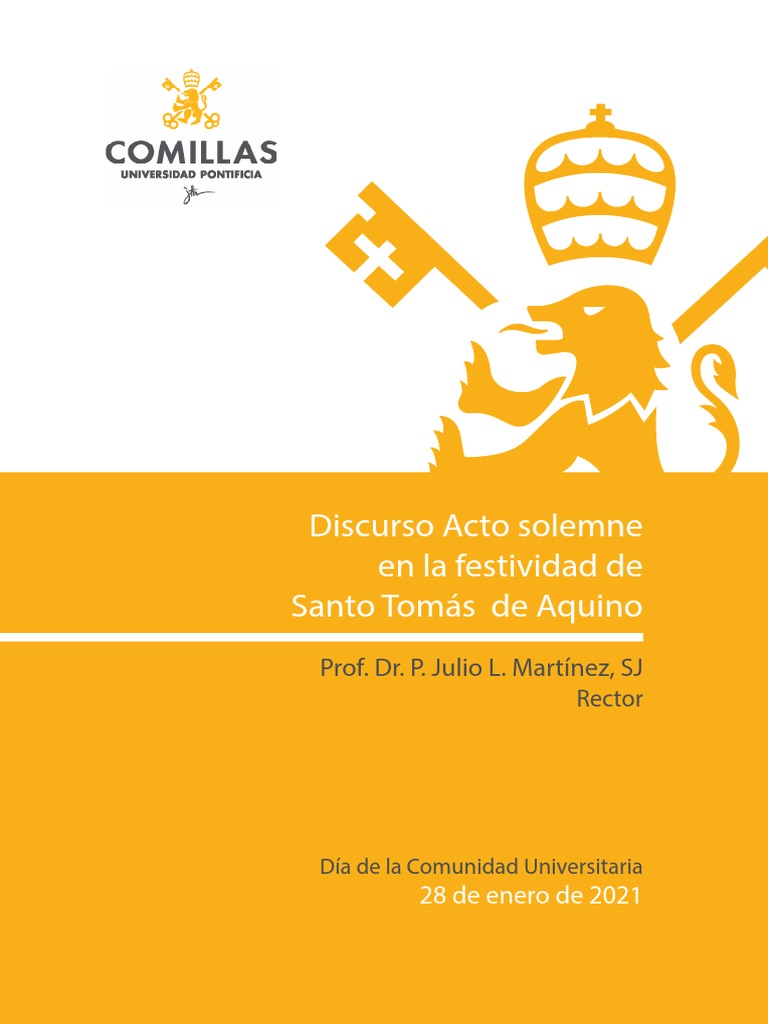 Discurso Del Rector de Comillas en La Festividad de Santo Tomás de ...