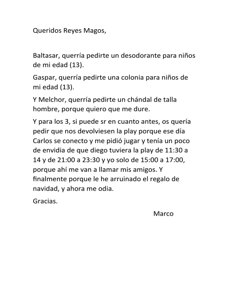 Carta a Reyes Magos: Deseos de Marco | PDF