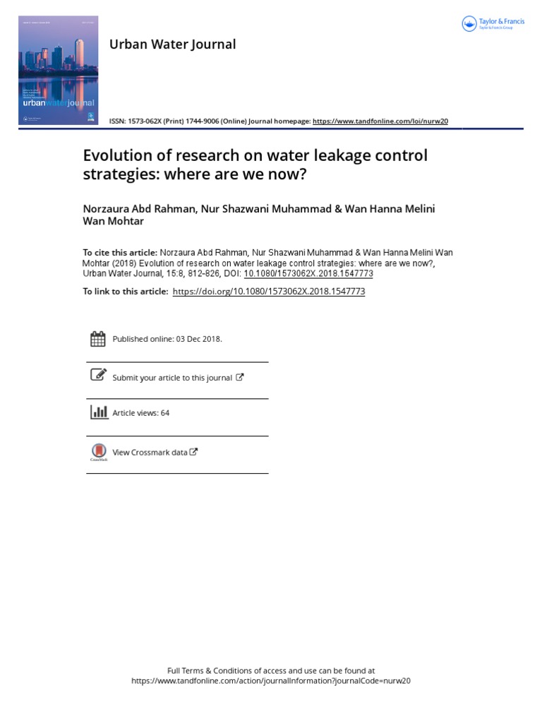 Urban Water Journal Evolution of Researc | PDF | Water | Nature