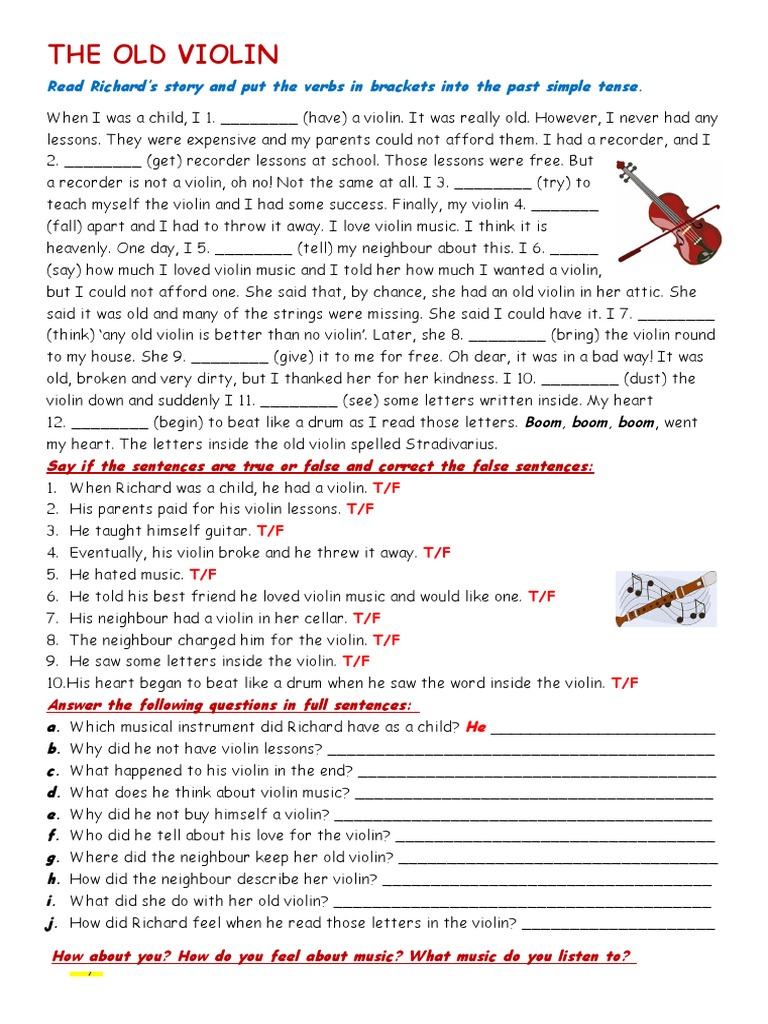 RC The Old Violin Reading Comprehension Exercises - 132676 | PDF ...
