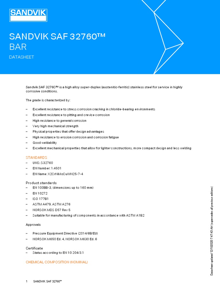 Datasheet-Sandvik-Saf-32760-En-V2020-12-10 07 - 47 Version 1 | PDF | Stainless Steel | Corrosion