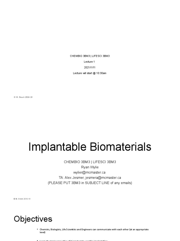 3BM3 Lecture 1 To 6 | PDF | Biomaterial | Polymers