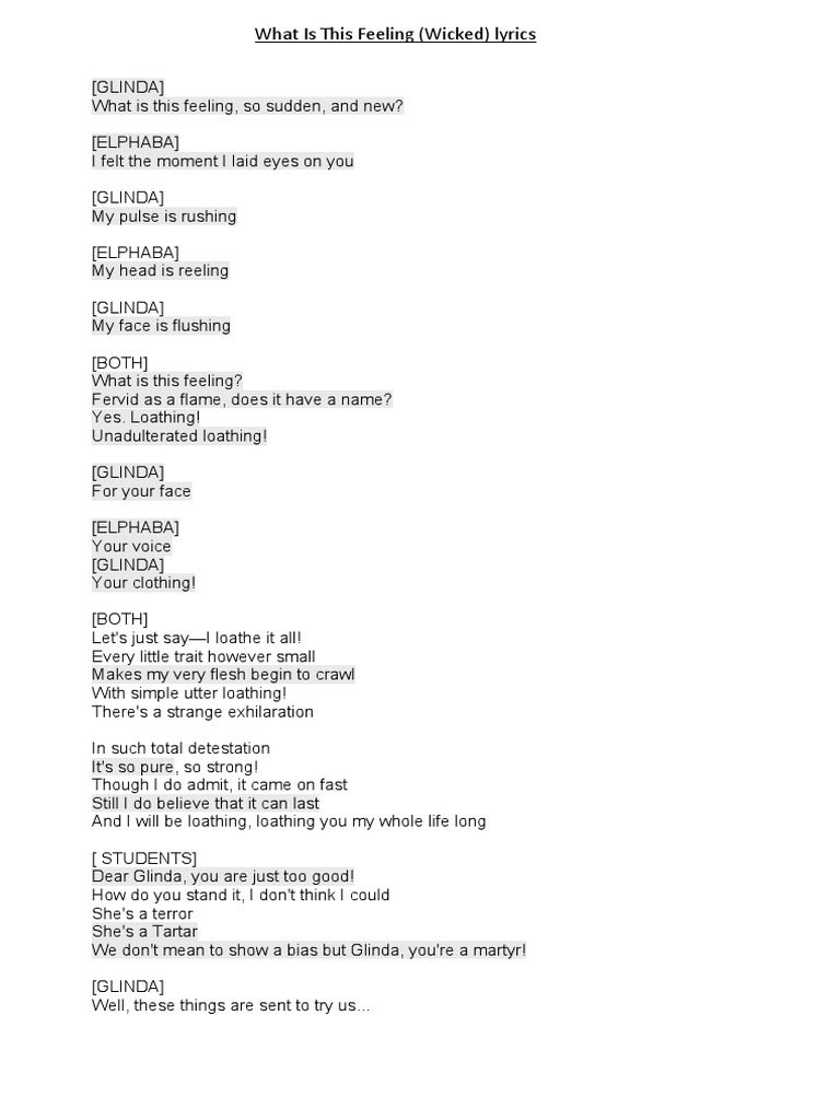 What Is This Feeling - Wicked Lyrics | PDF