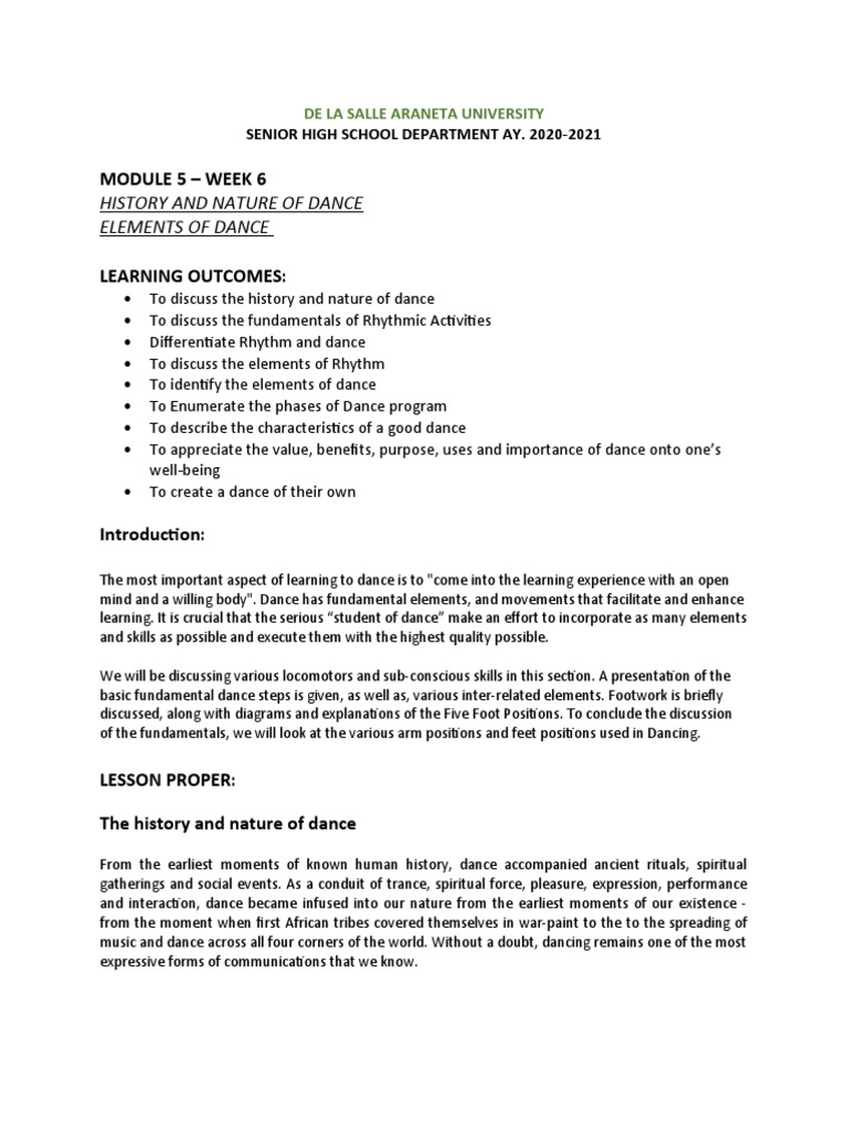 Hope 1 Module 5 SHS Revised | PDF | Dances | Rhythm
