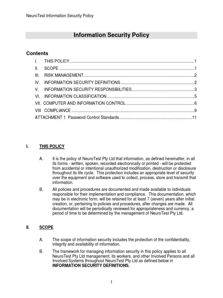 Information Security Policy | PDF | Information Security | Access Control