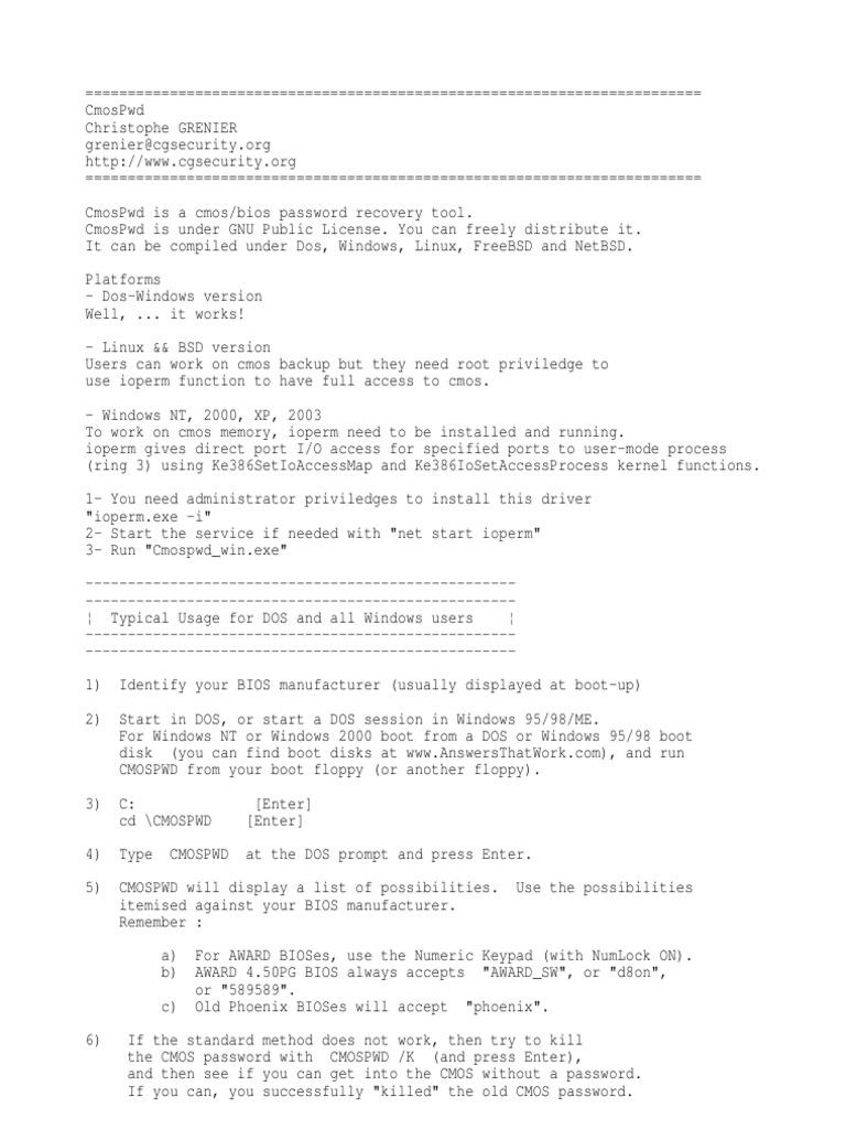 Cmospwd | Download Free PDF | Bios | Booting