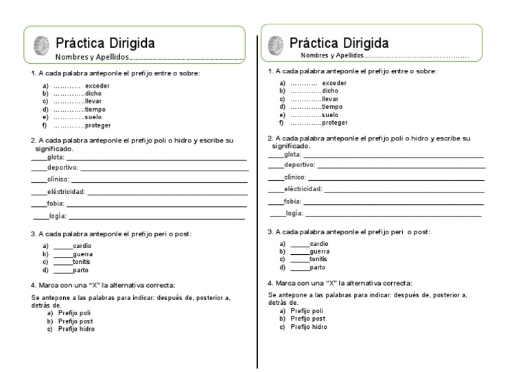 Práctica - Prefijos Post, Peri ,Poli | PDF | Morfología Lingüística