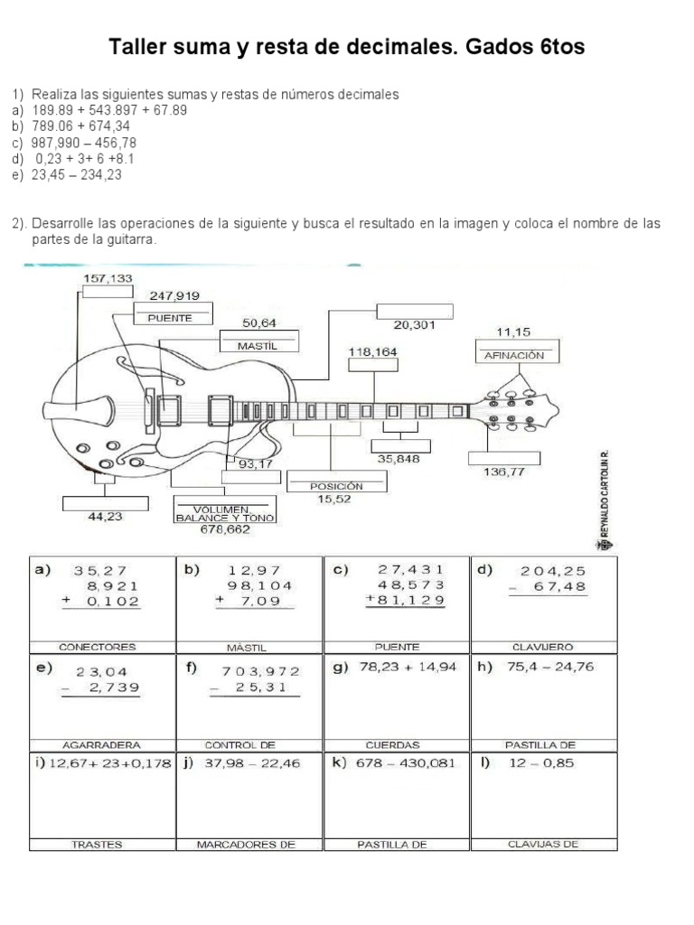 Taller de Sumas y Restas Decimales | PDF | Métodos y materiales de ...