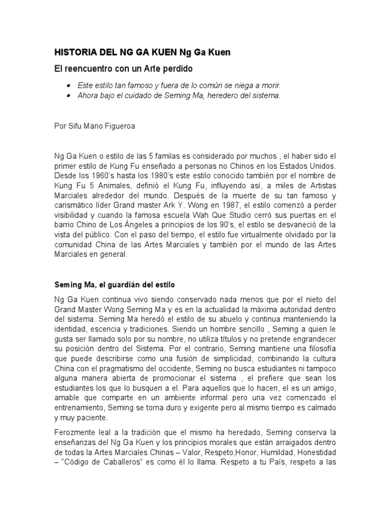 Historia del Ng Ga Kuen en Kung Fu | PDF | Artes marciales chinas ...