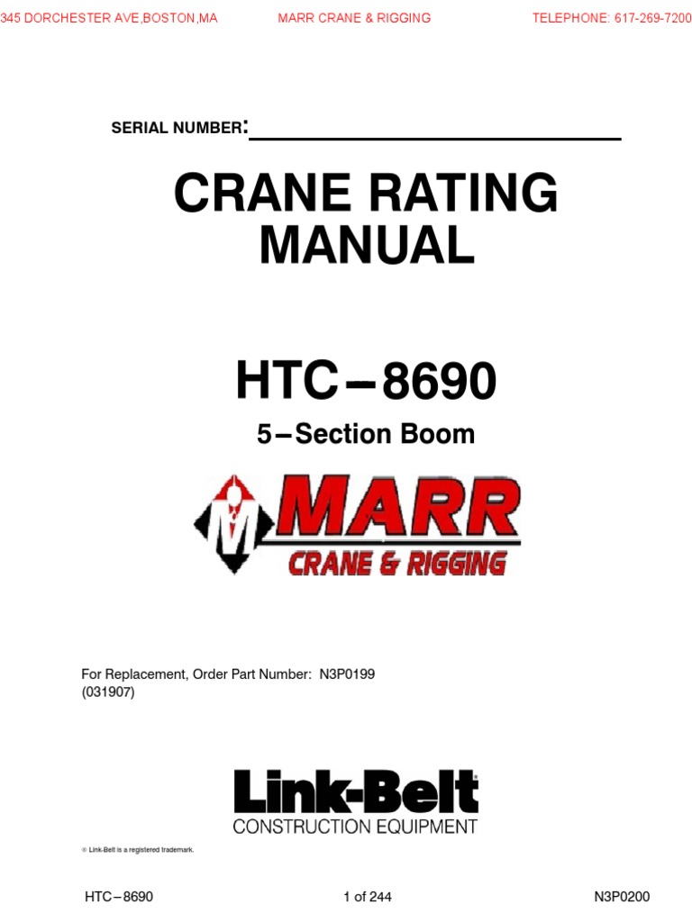 Link-Belt HTC-8690 Load Chart Guide | PDF | Crane (Machine ...