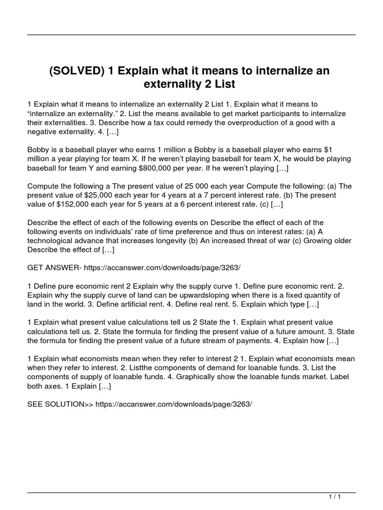 Solved 1 Explain What It Means To Internalize An Externality 2 List ...