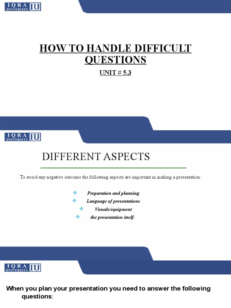 How To Handle Difficult Questions Unit | PDF