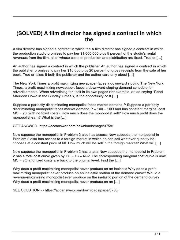 Solved A Film Director Has Signed A Contract in Which The | PDF ...