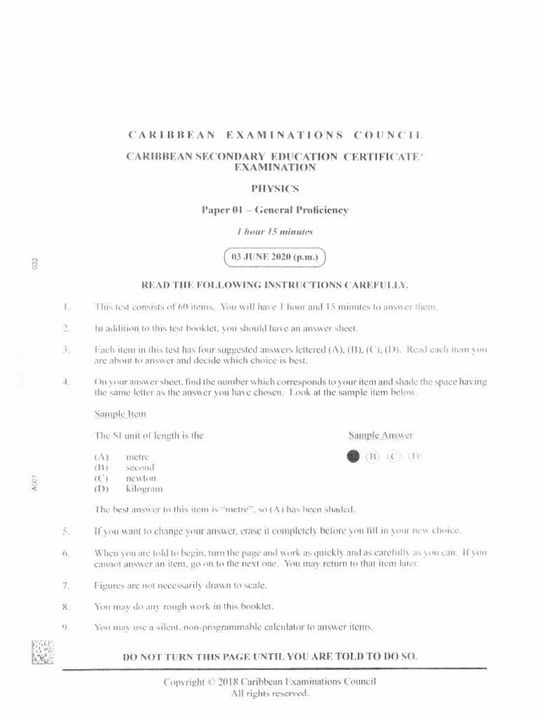 Csec Physics p1 June 2020 | PDF