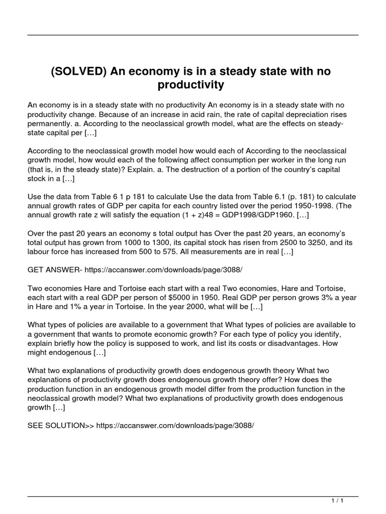 Steady State Economy & Growth Models | PDF | Economic Growth | Gross ...