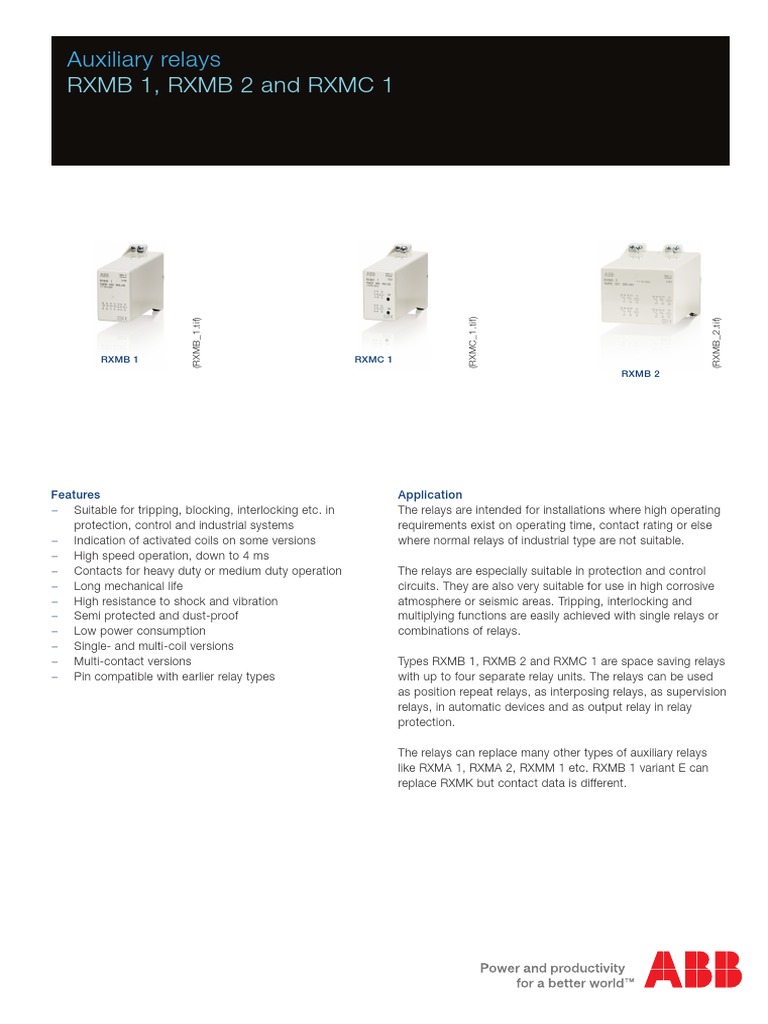 RXMB 1, RXMB 2 and RXMC 1: Auxiliary Relays | PDF | Relay | Alternating ...