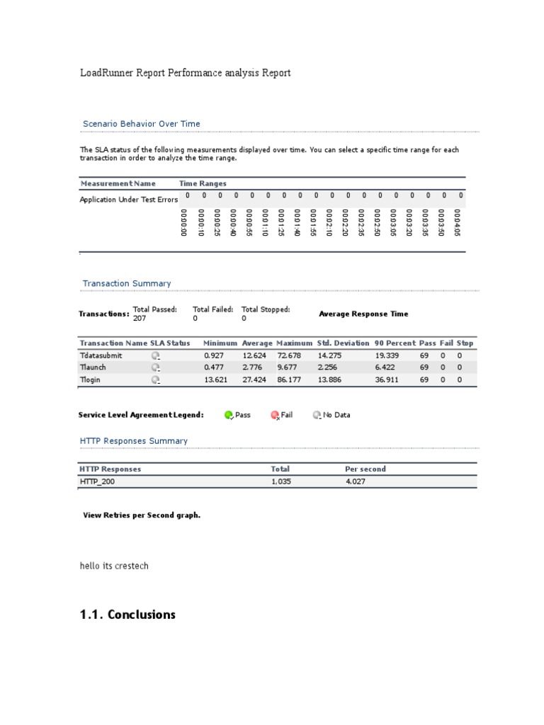 LoadRunner Report Performance Analysis Report | PDF | Service Level Agreement | Internet & Web