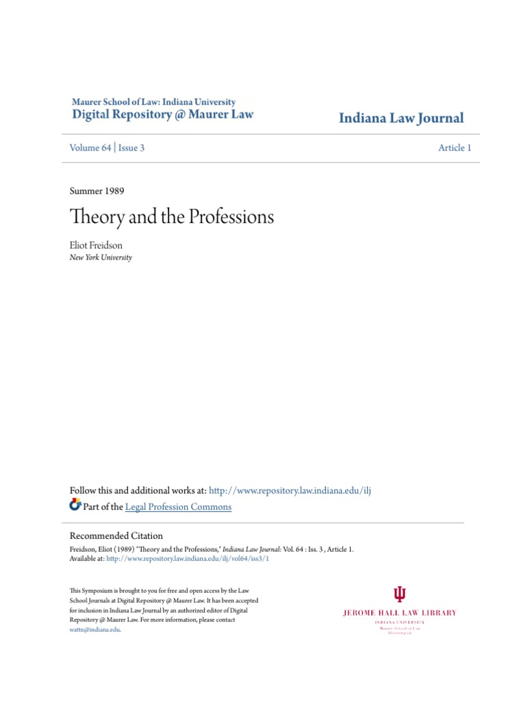 FREIDSON 1989 Theory and The Professions | PDF | Profession | Credential