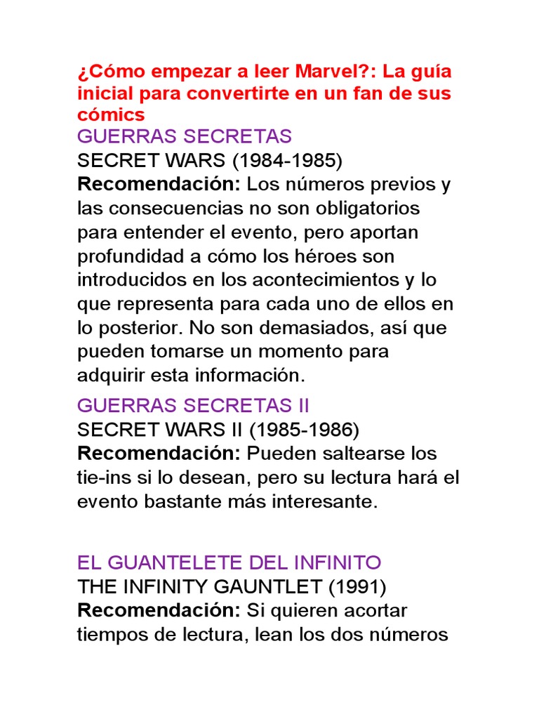 Cómo Empezar A Leer Marvel | PDF | Comics Marvel | Publicaciones de cómics