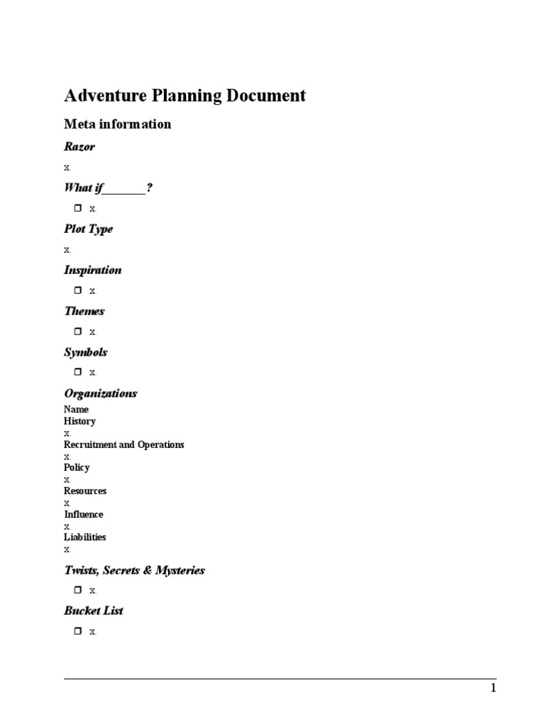 Adventure Planning Document: Meta Information | PDF | Role Playing ...