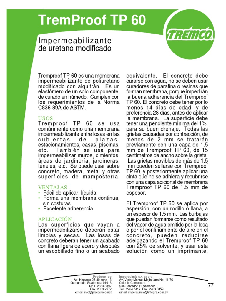 Tremproof TP 60-2 | PDF | Materiales | Química