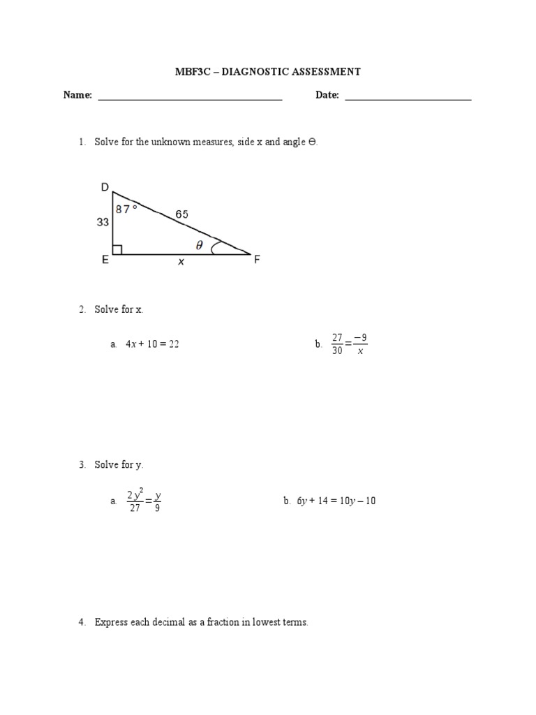 mbf3c Diagnostic Assessment | PDF