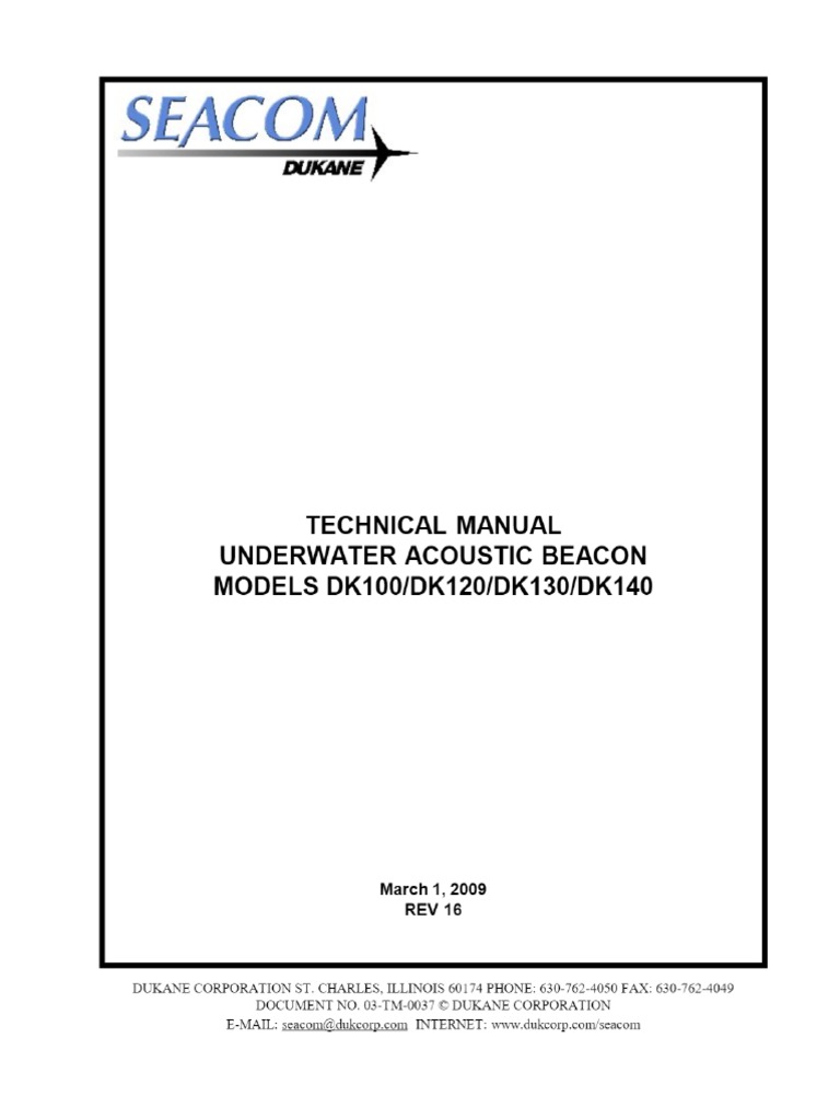 TECHNICAL MANUAL UNDERWATER ACOUSTIC BEACON MODELS DK100 - DK120 ...