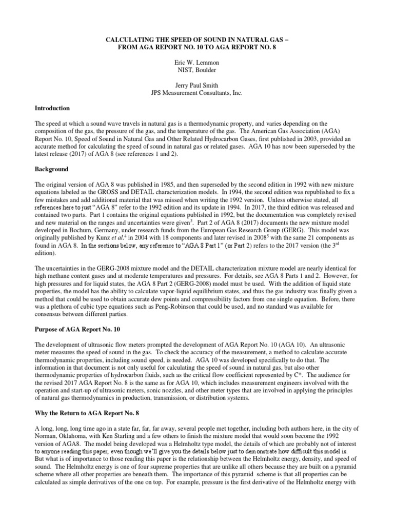 Speed of Sound in Natural Gas From AGA 10 To AGA 8 | PDF | Gases | Heat