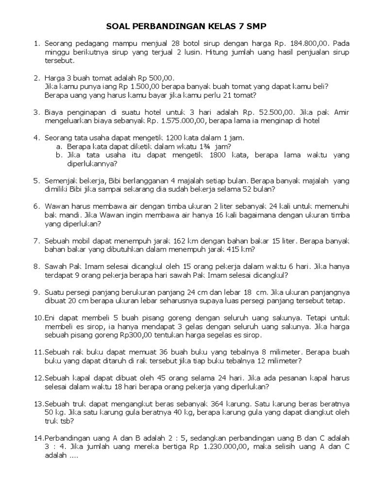 Soal Perbandingan Kelas 7 SMP | PDF