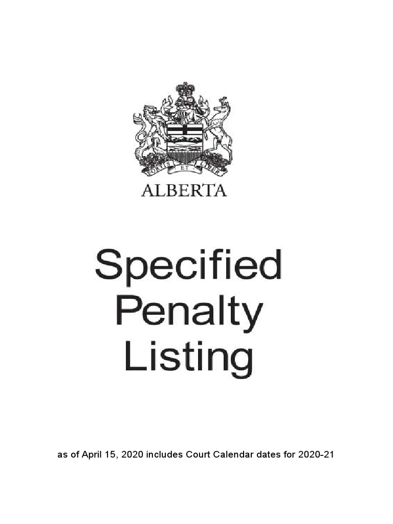 Alberta Specified Penalty Listing - April 2020 - Specpen2020 | PDF ...