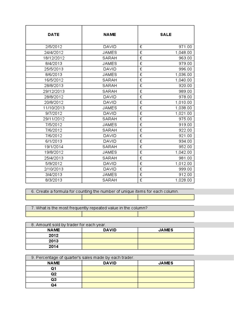 Advanced Excel Test | PDF | Teaching Mathematics