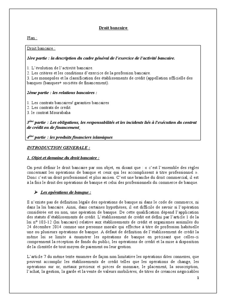 Droit Bancaire Master Banque Et Finance Participative | PDF | Crédit | Finance et gestion monétaire