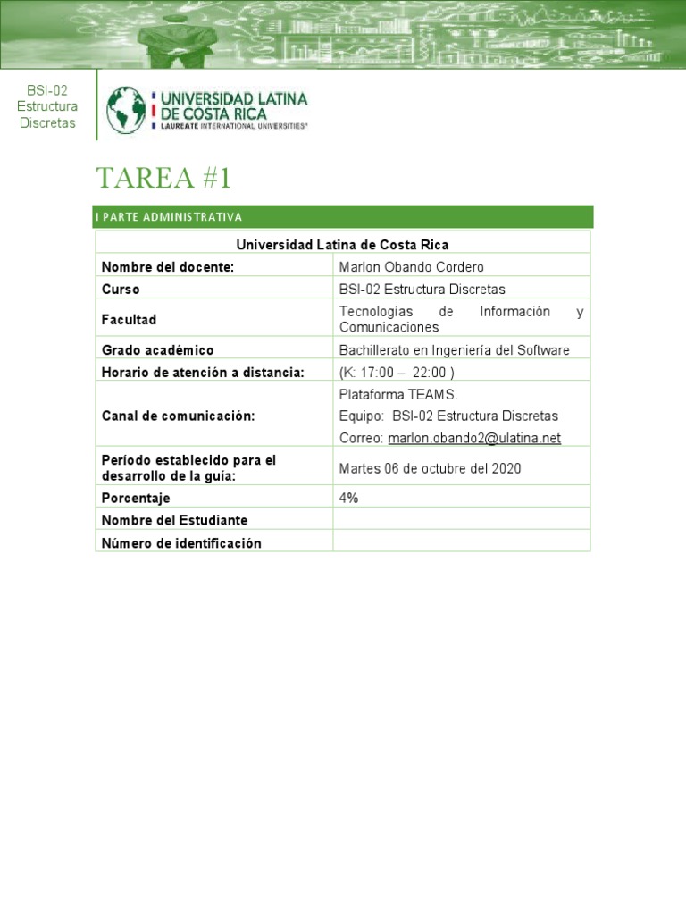 Tarea #1 (BSI-02 Estructuras Discretas) | PDF Tarea #1 (BSI-02 Estructuras Discretas) | PDF