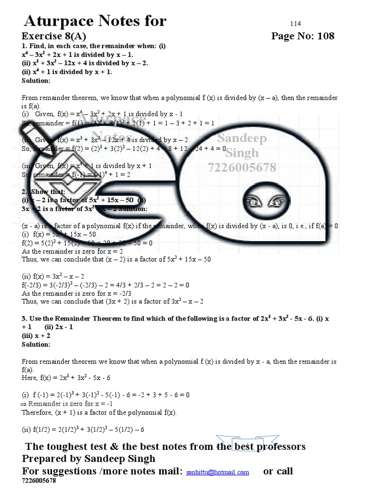 10th ICSE MATHS REM FAC THEOREM | PDF | Factorization | Algorithms