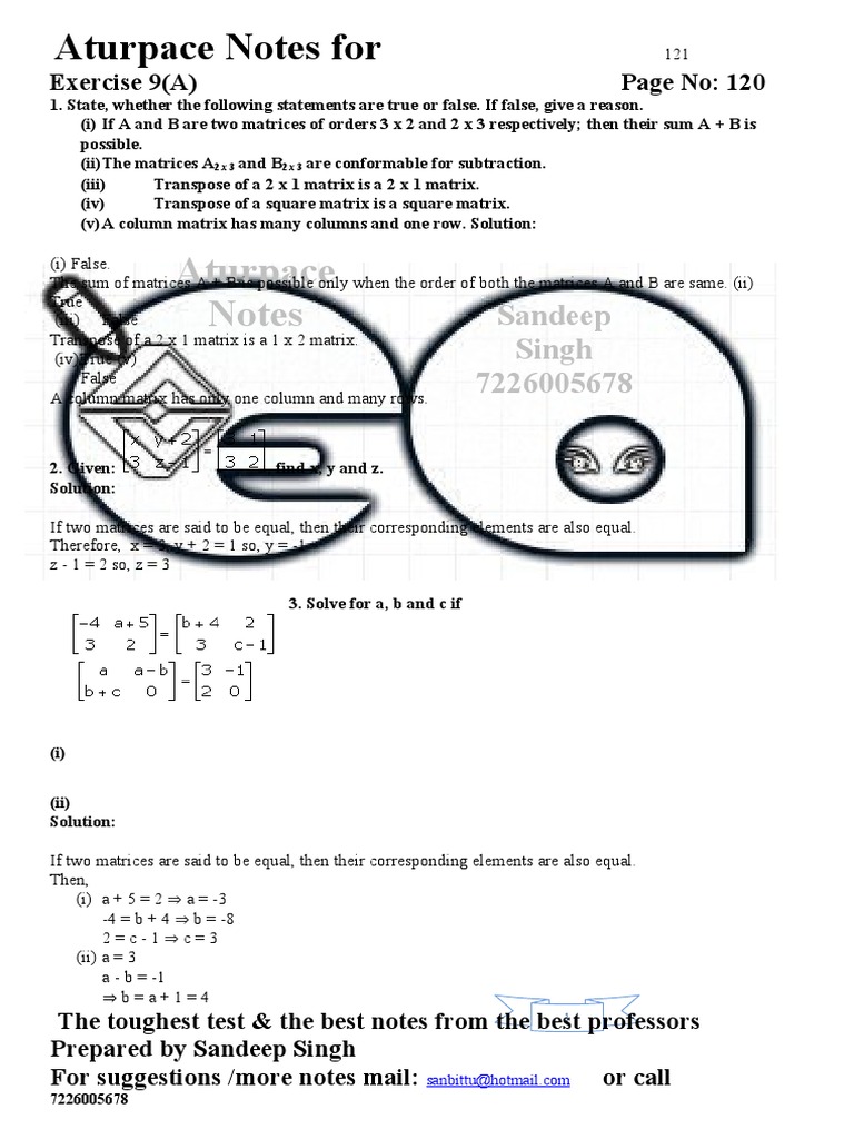 10th ICSE MATHS MATRICES | PDF | Matrix (Mathematics) | Matrix Theory