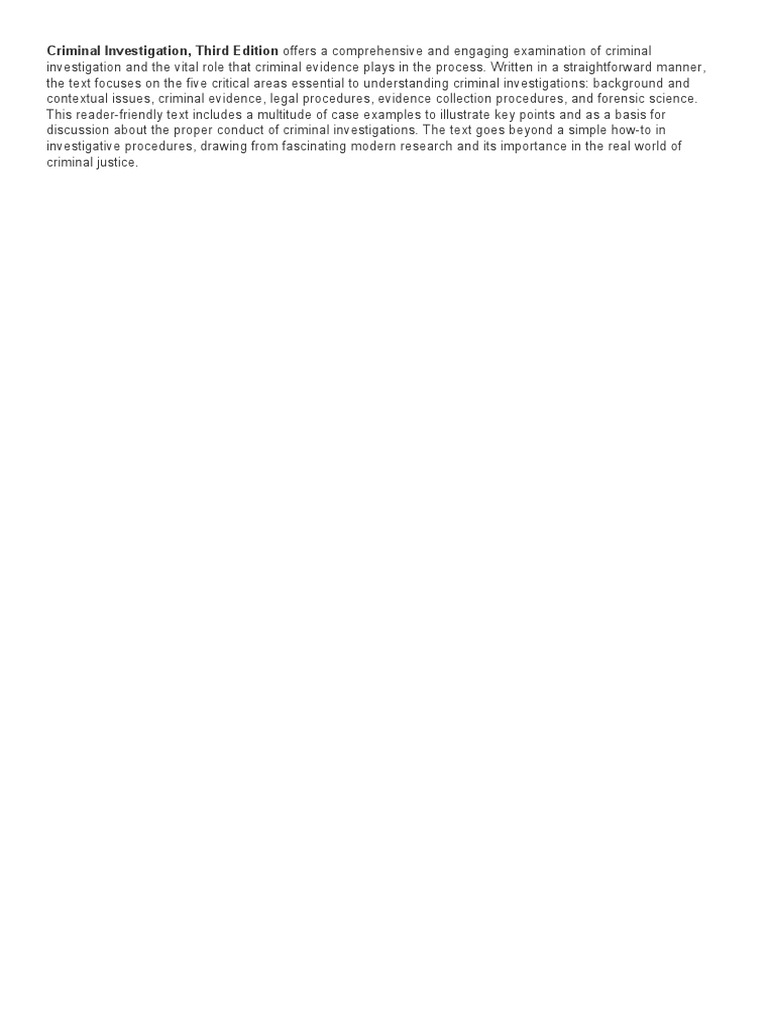 Criminal Investigation, Third Edition Offers A Comprehensive and ...