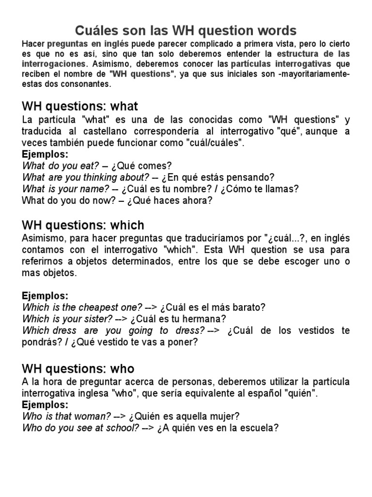 Cuáles Son Las WH Question Words | PDF | Ropa