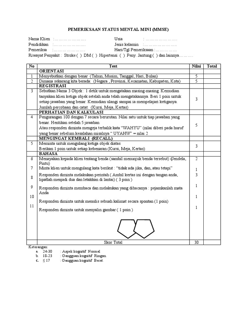 Pemeriksaan Status Mental Mini Mmse | PDF