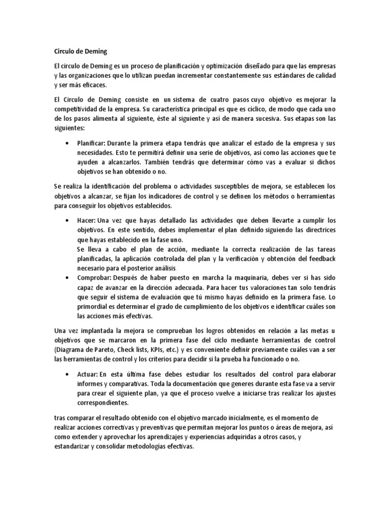 Circulo de Deming | PDF | Planificación | Prueba / examen