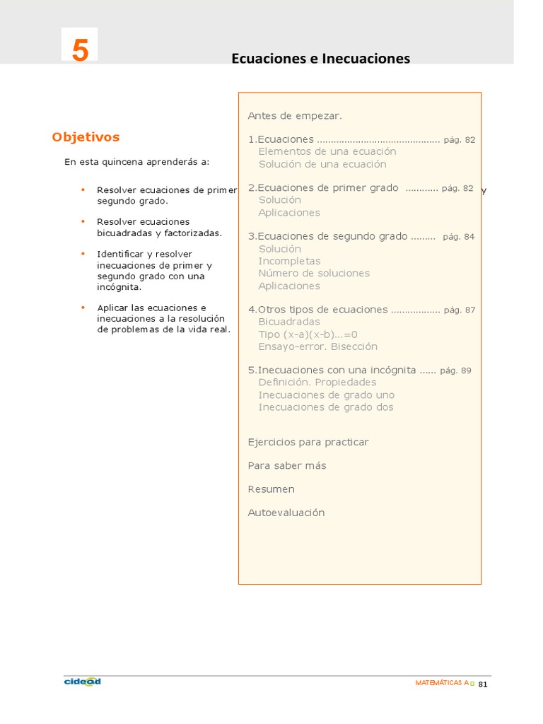 05 - Ecuaciones e Inecuaciones | PDF | Desigualdad (Matemáticas) | Ecuaciones