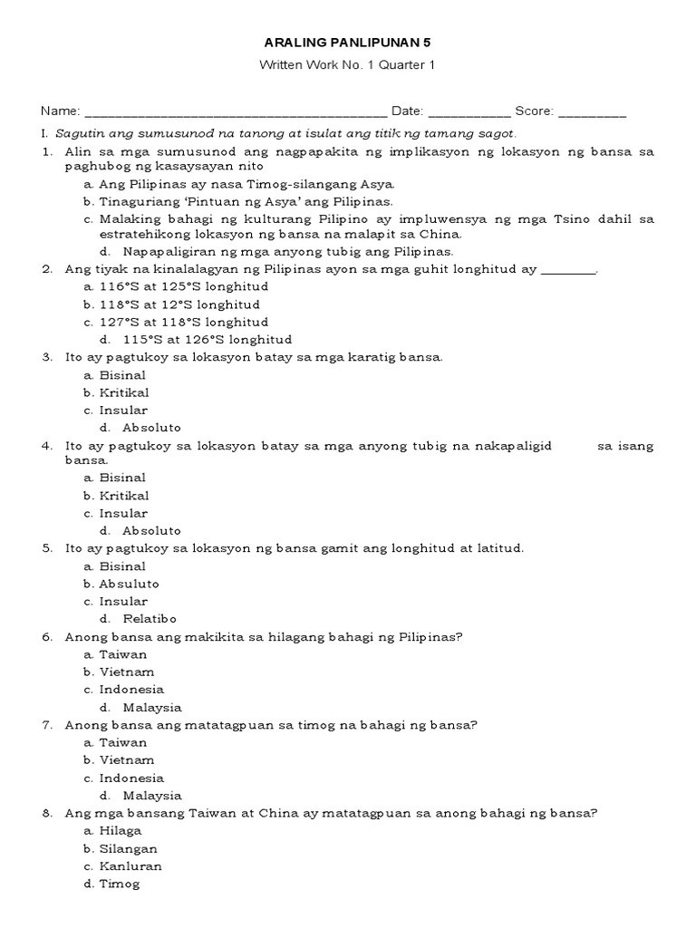 Grade 5 Summative Test in AP Modules 1-3 | PDF