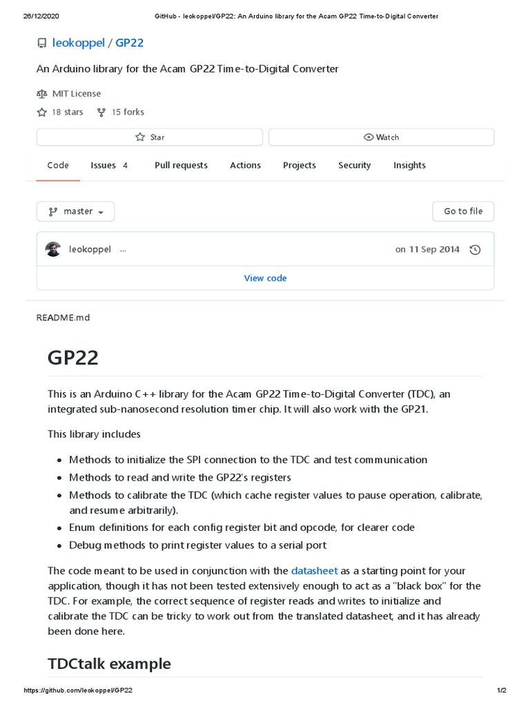 Arduino Library for Acam GP22 TDC | PDF | Arduino | Computer Engineering