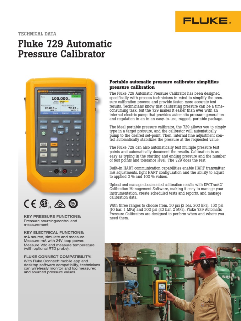 Fluke 729 Data Sheet | PDF | Pascal (Unit) | Calibration