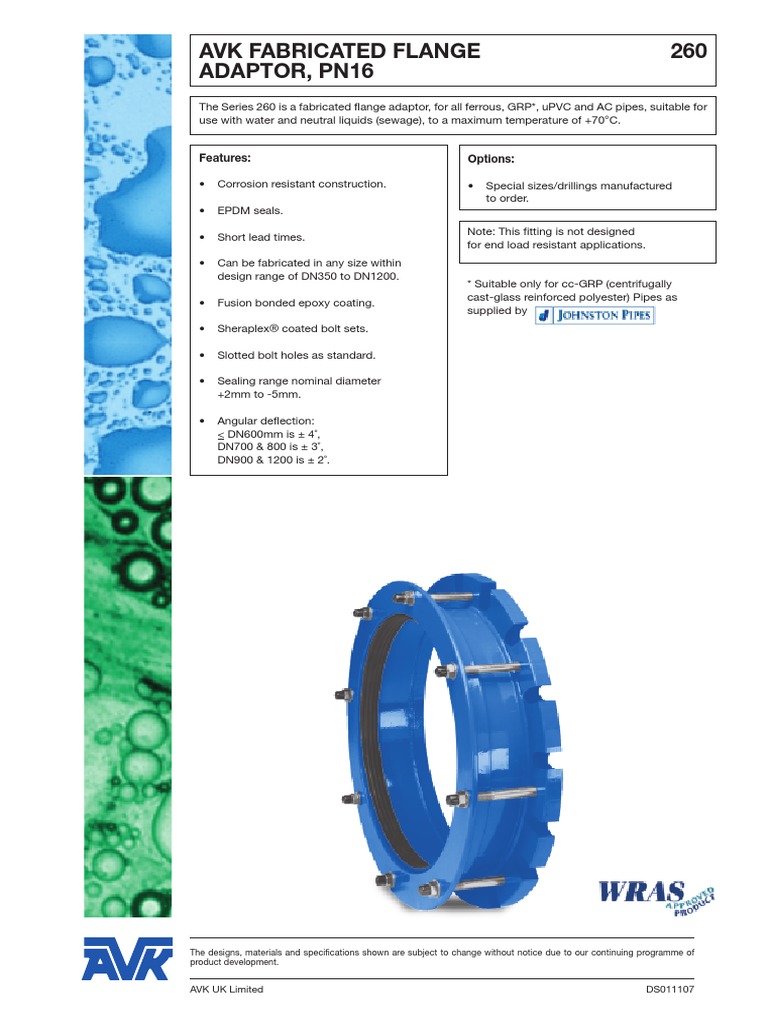 Avk Fabricated Flange Adaptor, Pn16 260: Features: Options | PDF | Pipe ...