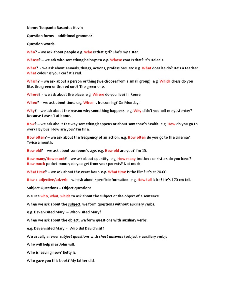 GRMMAR 2 - Question-Forms | PDF | Question | Subject (Grammar)