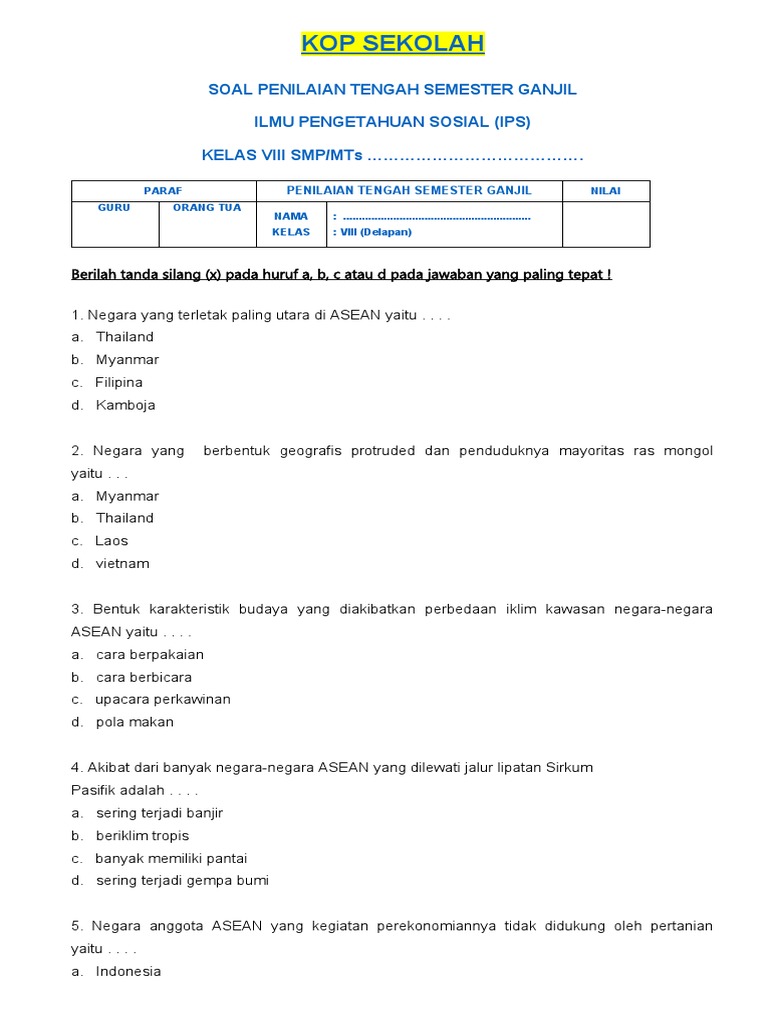 8 - Soal PTS IPS Kelas 8 Semester 1 | PDF | Sains & Matematika