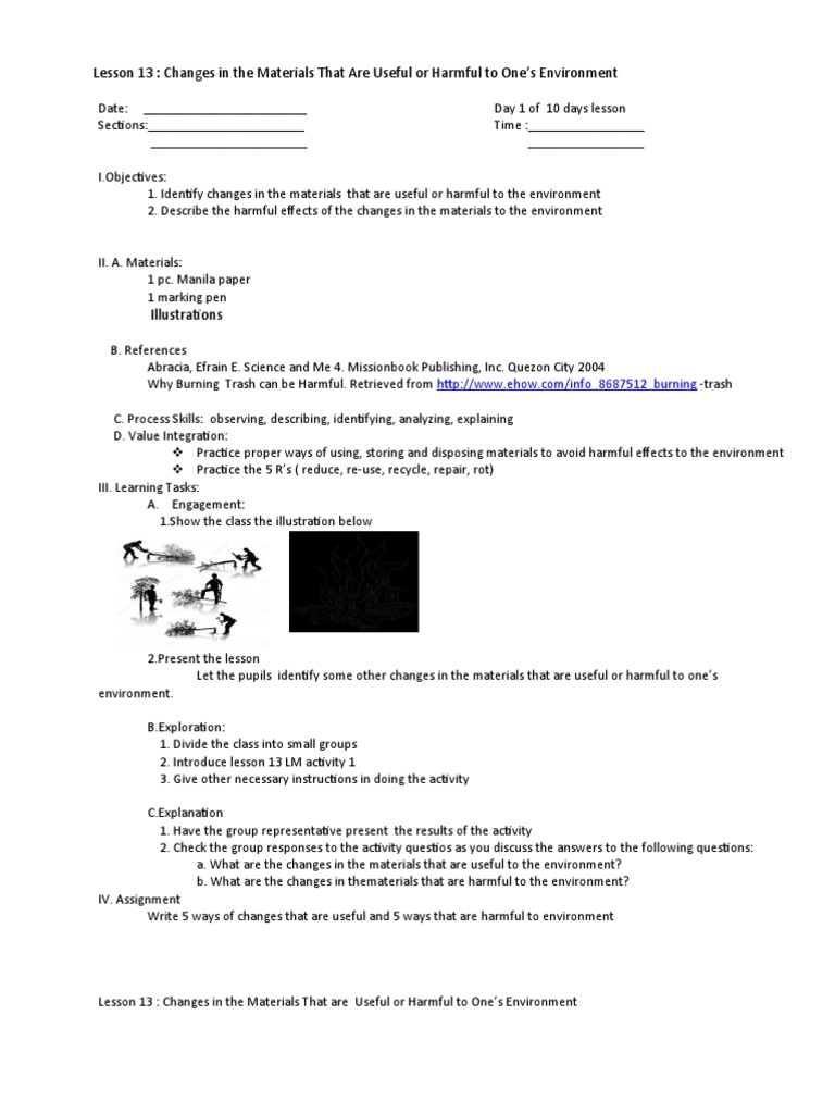 Lesson 13: Changes in The Materials That Are Useful or Harmful To One's ...