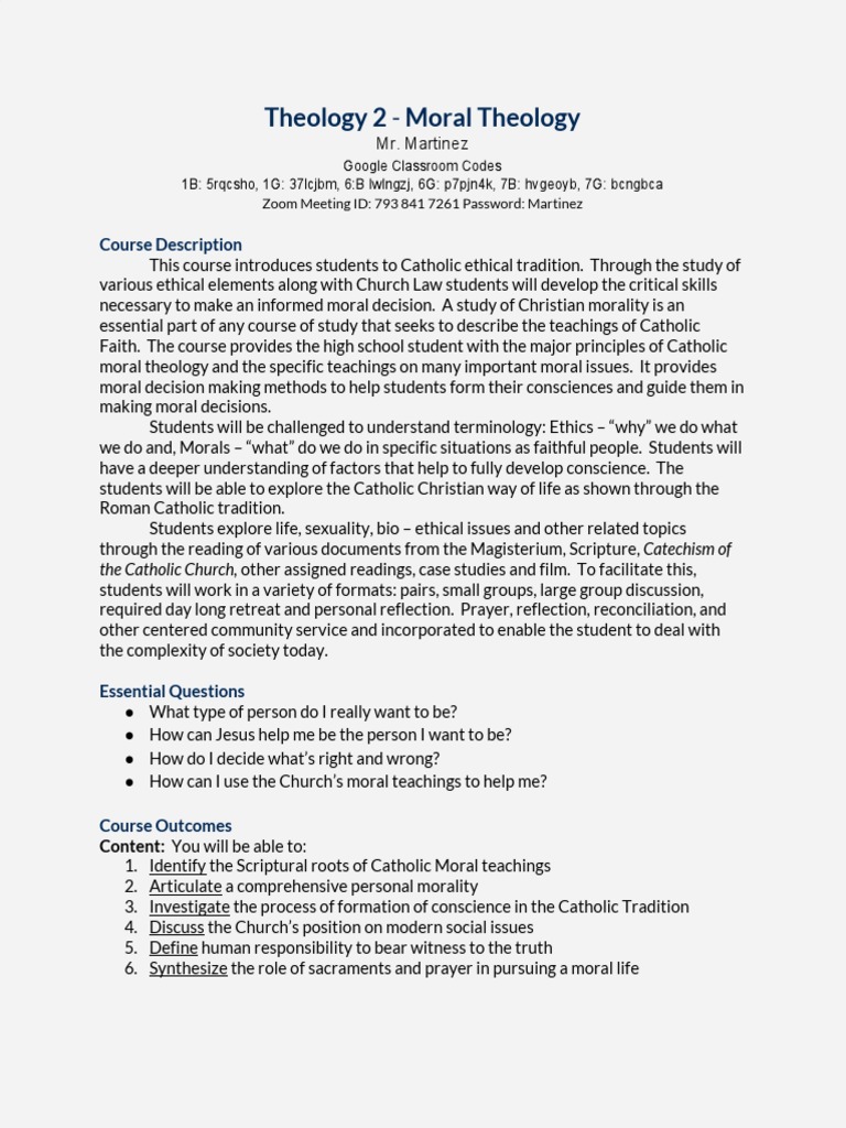 00 - Theology 2 Syllabus 2020-2021 | PDF | Christian Ethics | Catholic ...