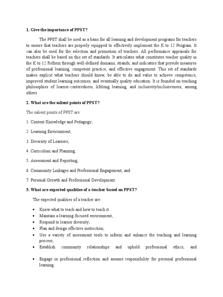 Give The Importance of PPST? | PDF | Teachers | Educational Assessment